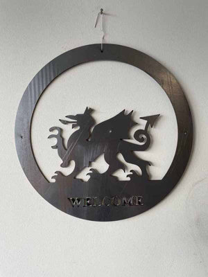 Welsh Dragon Welcome Wall Art - Large - Steel - W49.5 x H49.5 cm - Bare ...