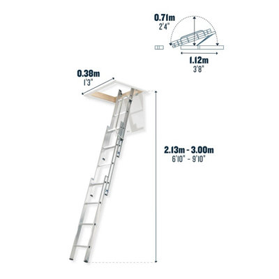 Werner 3 Section Aluminium Loft Ladder Handrail 2.13m 3m