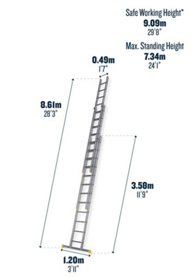 Werner Square Rung Extension Ladder 3.58m Triple