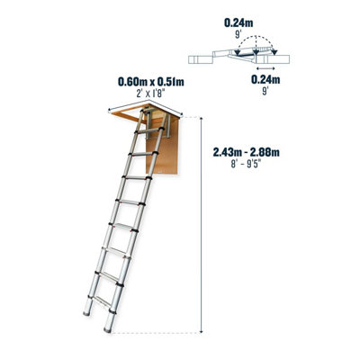 Werner Telescopic Aluminium Loft Ladder Attic Space Access Hatch 2.9m ...