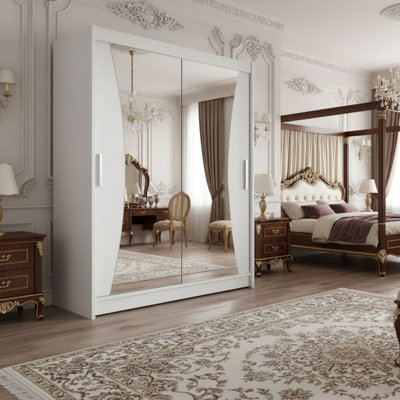 WESTA IX 150 Elegant Mirrored Sliding White Wardrobe for Contemporary ...