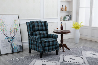 WestWood Blue Check Vintage Armchair Sofa Recliner Lounge Fabric Tub ...