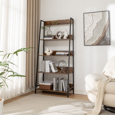 WestWood Bookcase Ladder Design 4 Tiers Storage Office Home Decor Brown ...