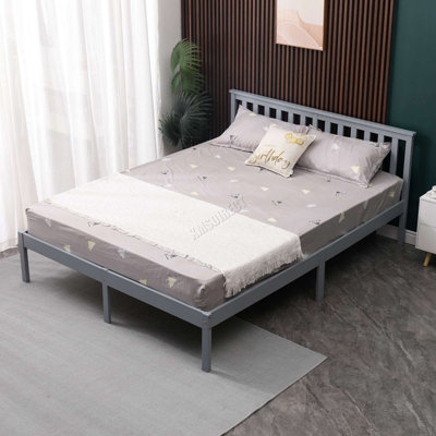 WestWood Double Bed Durable Solid Pine Frame Low Foot End Wood Slat ...