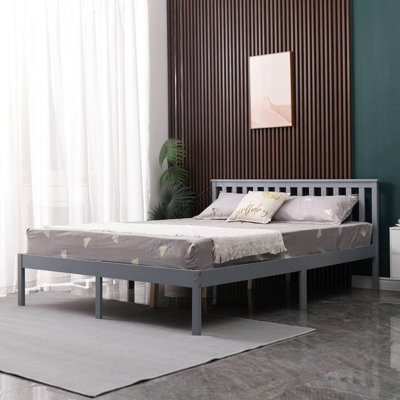 WestWood Double Bed Durable Solid Pine Frame Low Foot End Wood Slat ...