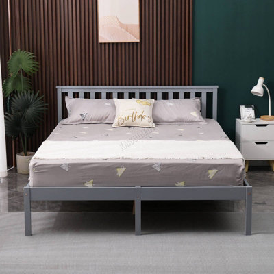 WestWood Double Bed Durable Solid Pine Frame Low Foot End Wood Slat ...