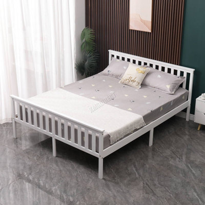 WestWood Double Bed Solid Pine Wood Frame With Footboard Wood Slat ...