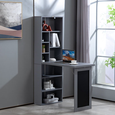 WestWood Grey Pull-Down Desk Storage Shelf Convertible Computer Work ...
