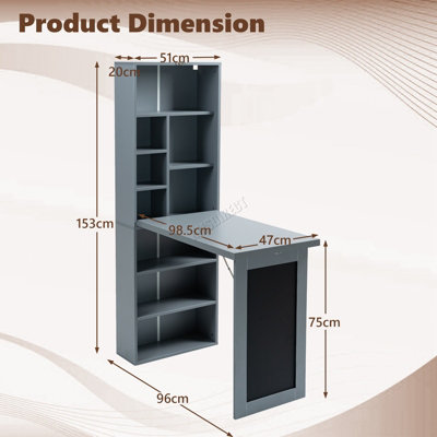 WestWood Grey Pull-Down Desk Storage Shelf Convertible Computer Work ...