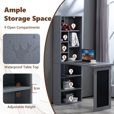 WestWood Grey Pull-Down Desk Storage Shelf Convertible Computer Work ...