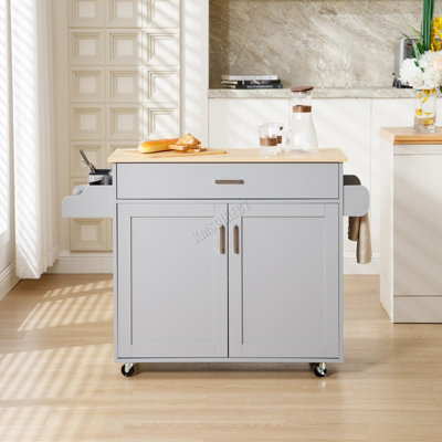 WestWood Wood Kitchen Island Cabinet Trolley Large Worktop Shelf Spice ...