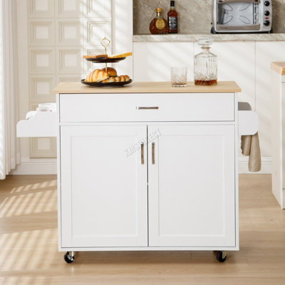 WestWood Wood Kitchen Island Cabinet Trolley Large Worktop Shelf Spice ...