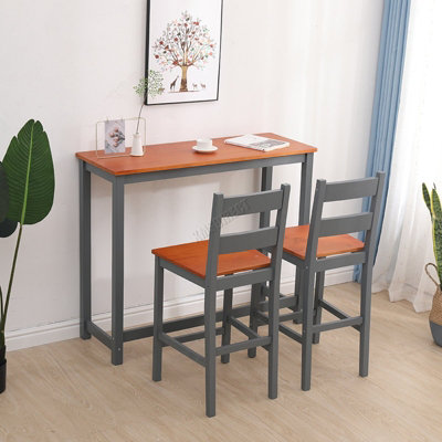 WestWood Wooden Bar Table Set 2 Stools Dining Room Breakfast Chair ...