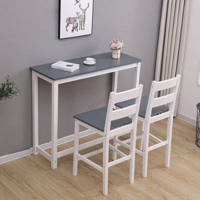 WestWood Wooden Bar Table Set 2 Stools Dining Room Breakfast Chair ...