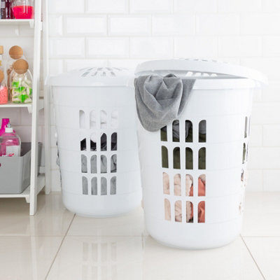Wham 2 x Casa Plastic Deluxe Round Laundry Hamper Ice White | DIY at B&Q
