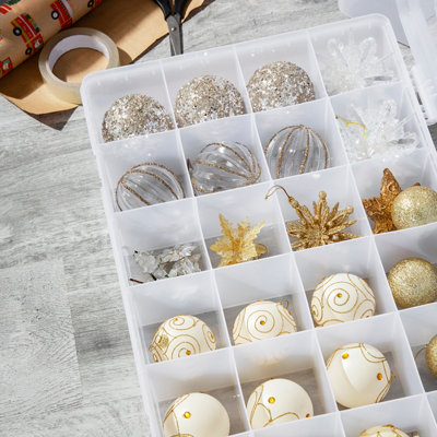 Wham 2x Extra Large Bauble Storage Boxes with 24 Divisions Clear. Multi ...