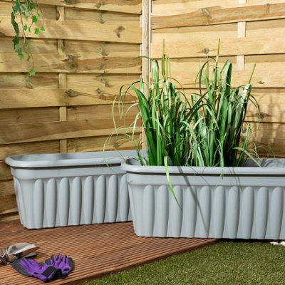 Wham 2x Vista Upcycle Grey Plastic Planter, Extra Large Rectangular ...