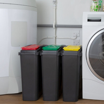 Wham 3 Piece 25L Plastic Recycle Bin Graphite/Assorted (Red/Green ...