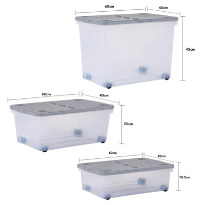 Wham 3 Piece Multisize Stackable Plastic Storage Box with Wheels ...