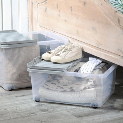 Wham 32L Under Bed Plastic Storage Boxes With Wheels and Folding Lid ...