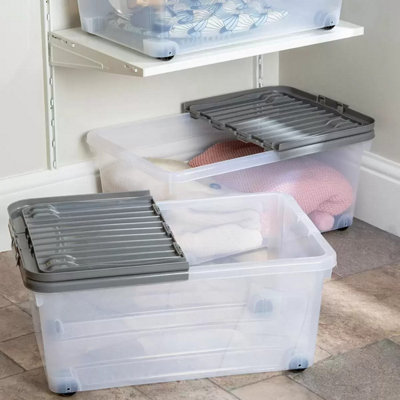 Wham 45 Litre Storage Boxes with Wheels and Folding Lid, Pack of 5 ...