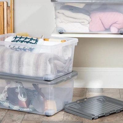 Wham 45 Litre Storage Boxes with Wheels and Folding Lid, Pack of 5 ...
