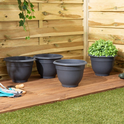 Wham 4x Bell Pot 28cm Plastic Planter Slate, Small Round Garden Floor ...