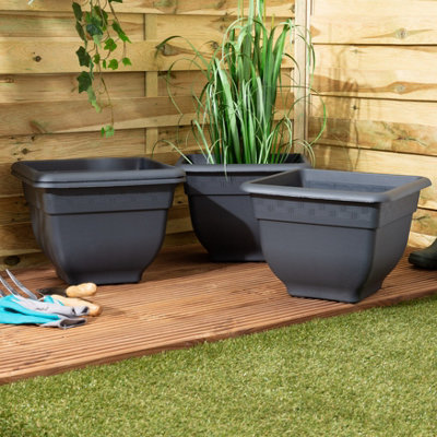 Wham 4x Bell Pot 37cm Plastic Planter Slate, Medium Square Garden Floor ...