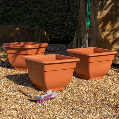 Wham 4x Bell Pot 37cm Plastic Planter Terracotta, Medium Square Garden ...