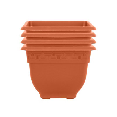 Wham 4x Bell Pot 37cm Plastic Planter Terracotta, Medium Square Garden ...