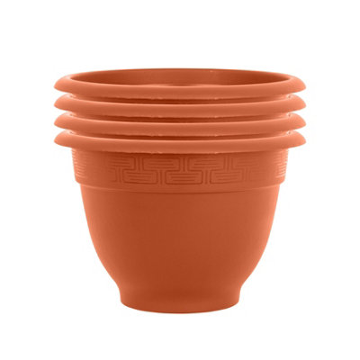 WHAM 4X BELL POT 44CM PLASTIC PLANTER TERRACOTTA, MEDIUM ROUND GARDEN ...