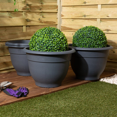 Wham 4x Bell Pot 48cm Plastic Planter Slate, Large Round Garden Floor ...