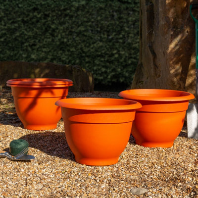 Wham 4x Bell Pot 48cm Plastic Planter Terracotta, Large Round Garden ...