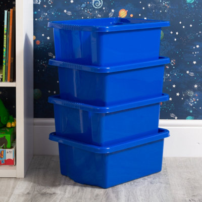 Wham 4x Stack & Store 16L Blue Plastic Storage Boxes. Home, Office ...