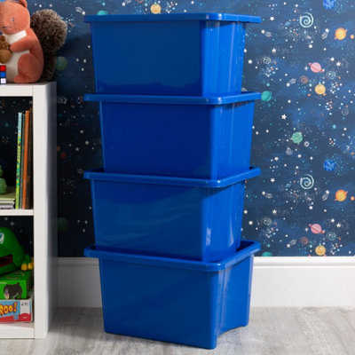 Wham 4x Stack & Store 30L Blue Plastic Storage Boxes. Home, Office ...