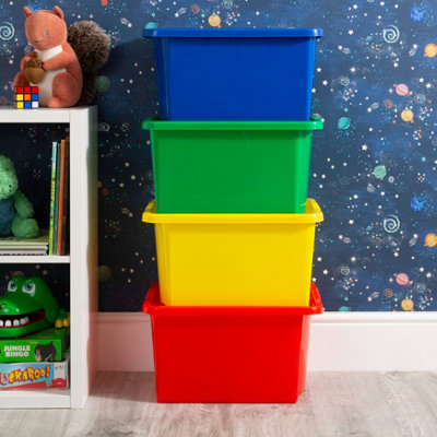 Wham 4x Stack & Store 30L Mixed Colour Plastic Storage Boxes. Home ...