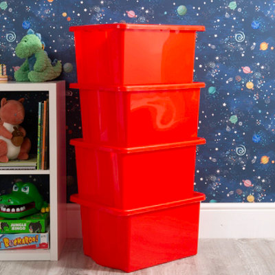Wham 4x Stack & Store 35L Red Plastic Storage Boxes. Home, Office ...