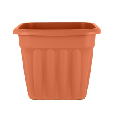 Wham 4x Vista Terracotta Plastic Planter, Square Garden Plant Pot ...