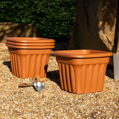 Wham 4x Vista Terracotta Plastic Planter, Square Garden Plant Pot ...