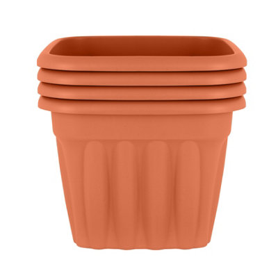Wham 4x Vista Terracotta Plastic Planter, Square Garden Plant Pot ...