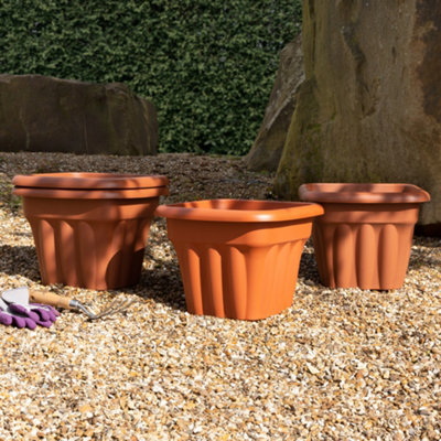 Wham 4x Vista Terracotta Plastic Planter, Square Garden Plant Pot ...