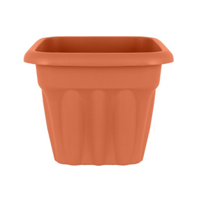Wham 4x Vista Terracotta Plastic Planter, Square Garden Plant Pot ...