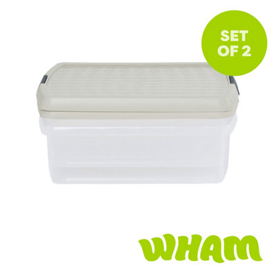 Wham Clip 2x 13.2L Square Plastic Storage Boxes with Secure Clip Lock ...
