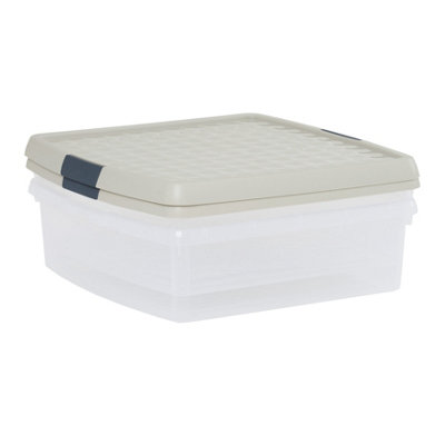 Wham Clip 2x 13.2L Square Plastic Storage Boxes with Secure Clip Lock ...