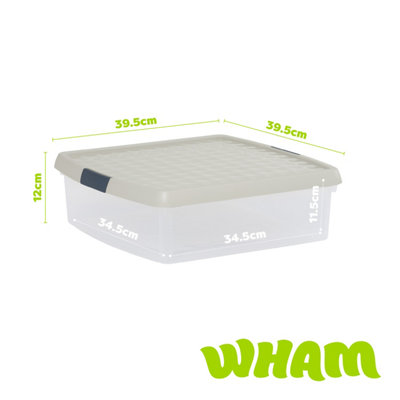 Wham Clip 2x 13.2L Square Plastic Storage Boxes with Secure Clip Lock ...