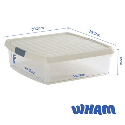 Wham Clip 2x 13.2L Square Plastic Storage Boxes with Secure Clip Lock ...