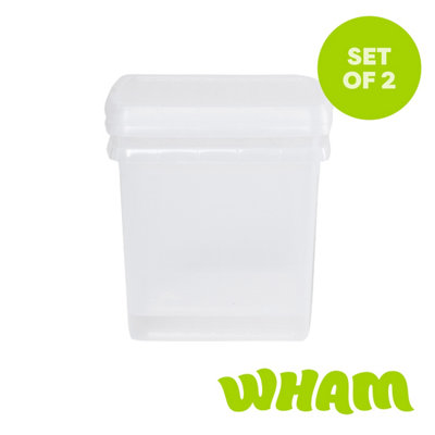 Wham Clip 2x 14L Square Plastic Storage Boxes with Secure Clip Lock ...