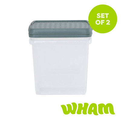 Wham Clip 2x 14L Square Plastic Storage Boxes with Secure Clip Lock ...