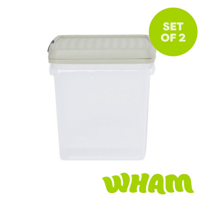 Wham Clip 2x 14L Square Plastic Storage Boxes with Secure Clip Lock ...
