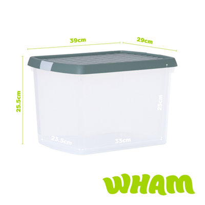 Wham Clip 2x 21.5L Rectangular Plastic Storage Boxes with Secure Clip ...